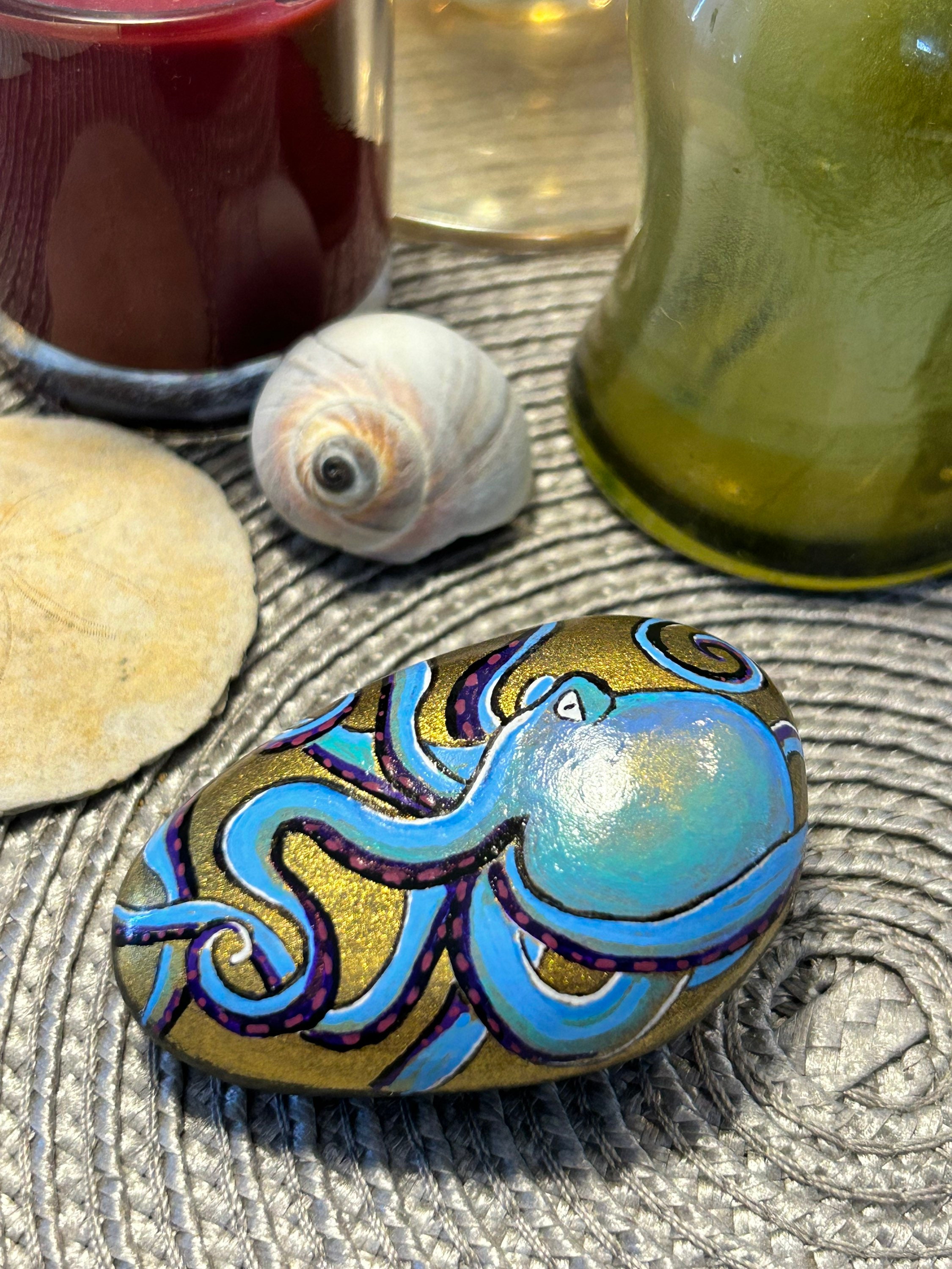 Hand Painted Octopus Rock: Light Blue Animal Stone Decor - Etsy