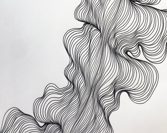 Abstract Line Art, Black and White Modern Drawing, Organic Line Shape ...