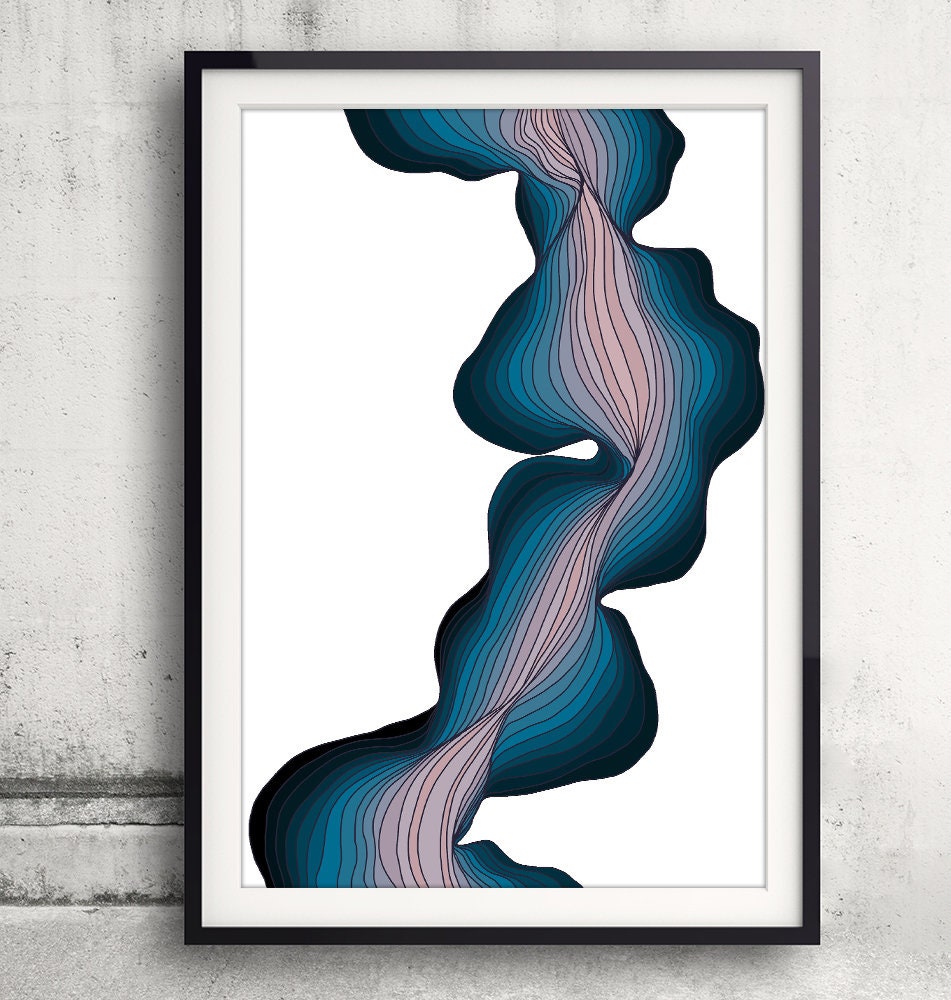 Abstract Line Drawing With Blue and Pink, Downloadable Print Organic ...