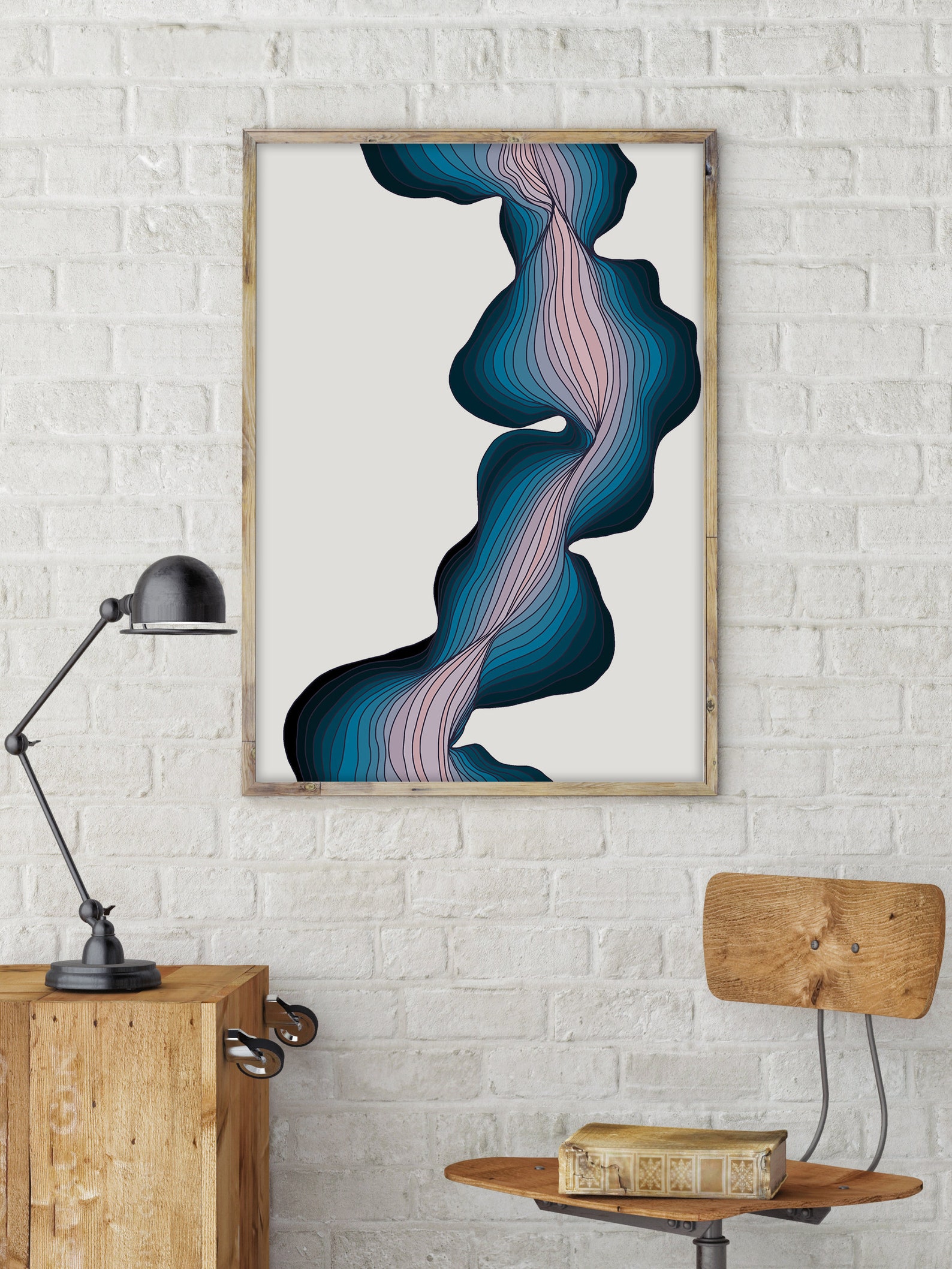 Abstract Line Drawing With Blue and Pink, Downloadable Print Organic ...
