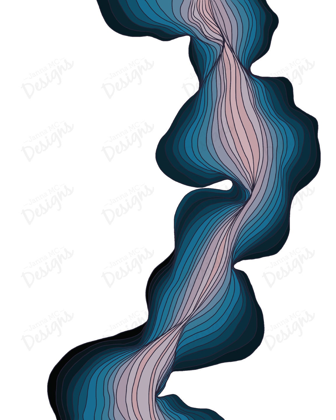 Abstract Line Drawing With Blue and Pink, Downloadable Print Organic ...