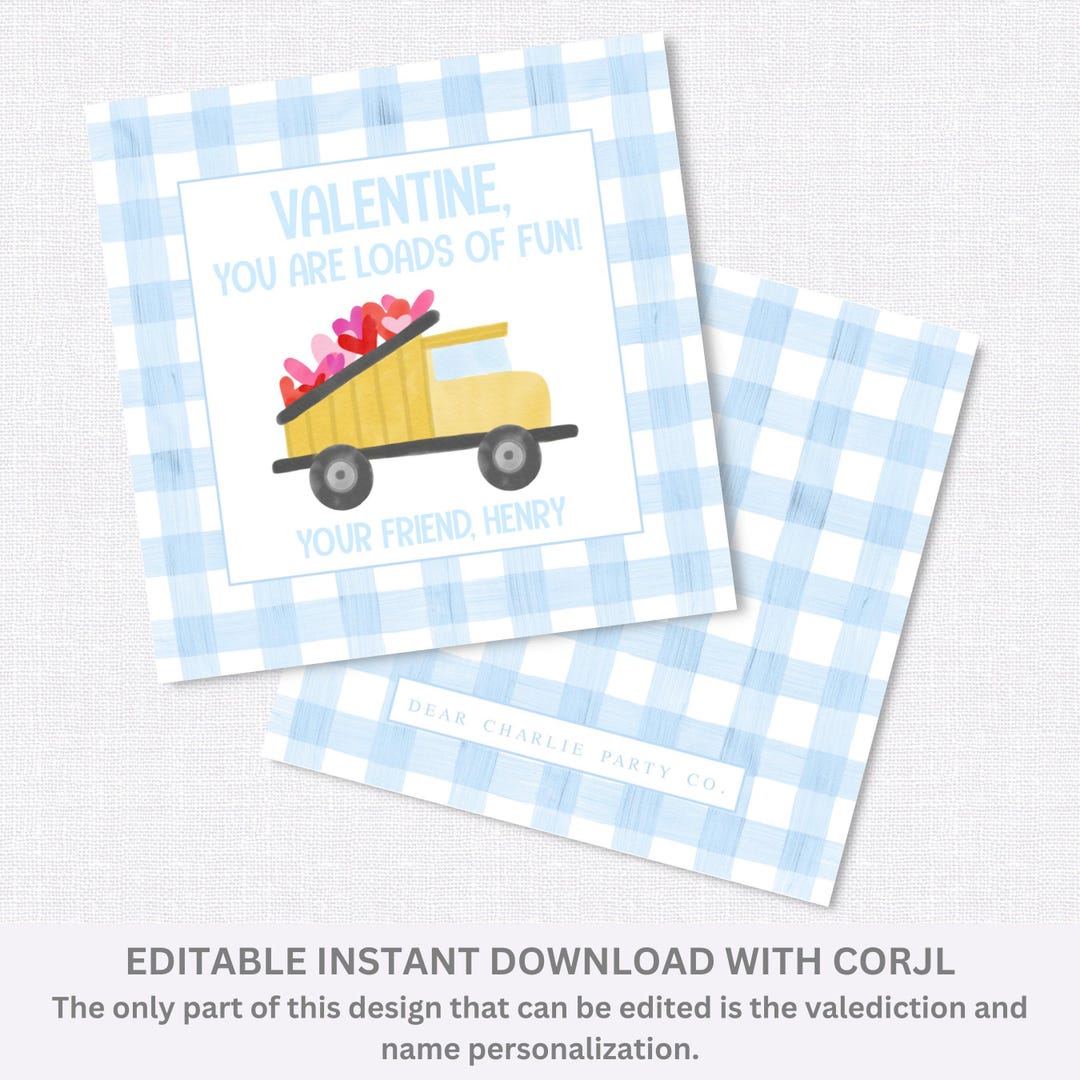 Printable Dump Truck Valentines Cards, Kids Valentines, Digital ...