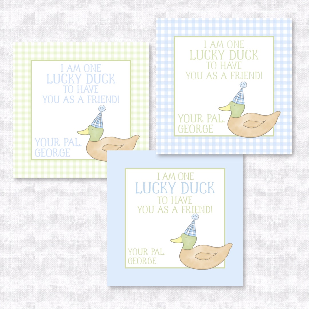 Lucky Duck Birthday Thank You Card, Good Bag Tag Set, Enclosure Card ...