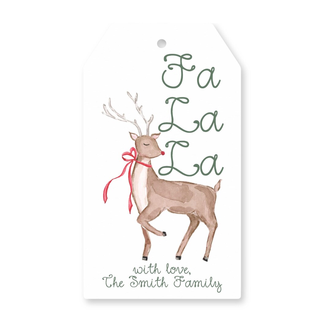 PRINTED Holiday Hang Tag | Fa La La Reindeer and Ribbons Gift Tag ...