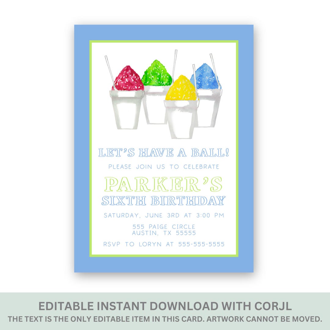 Printable Snow Cone Birthday Party Invitation, Digital Download - Etsy