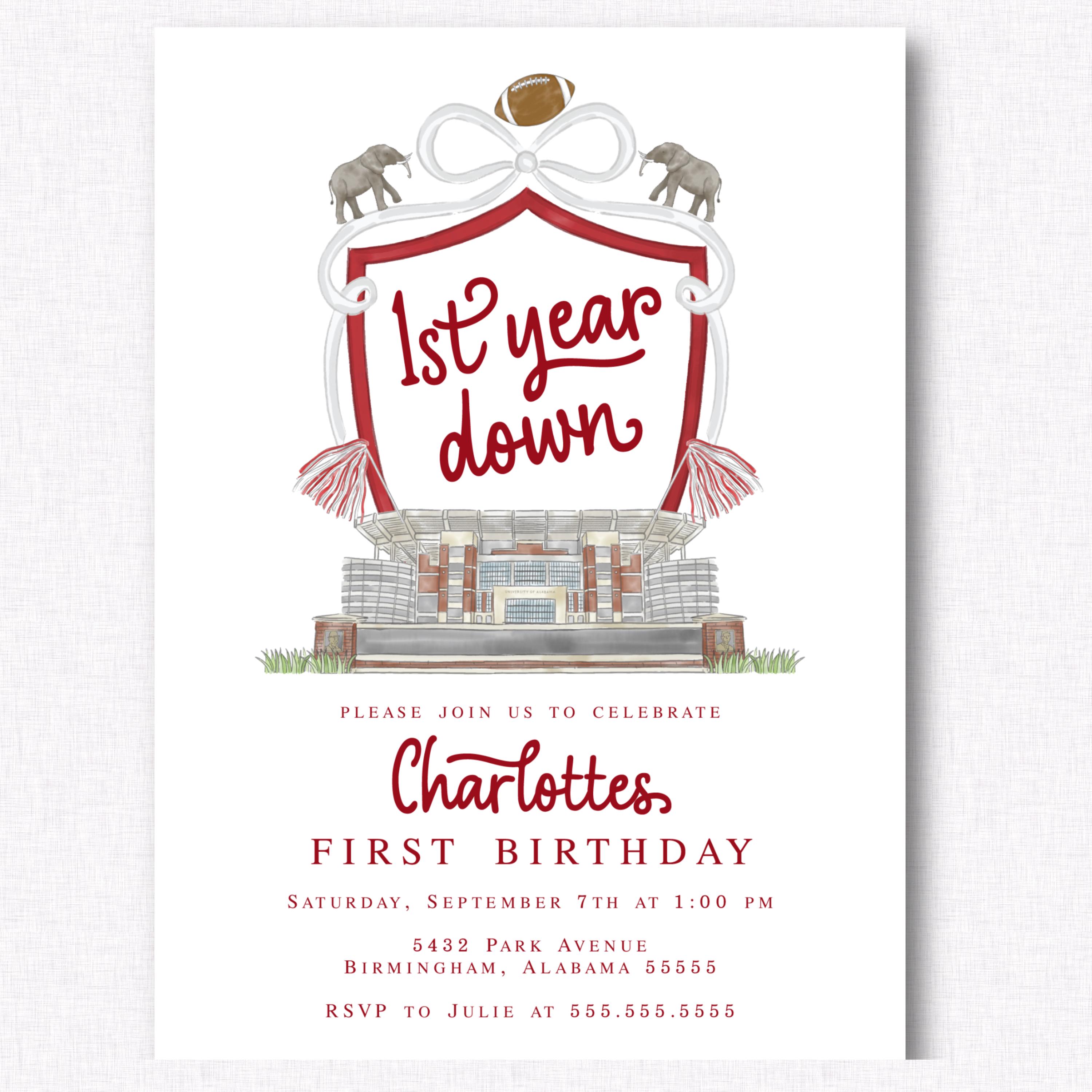 First Year Down Birthday Invitation, Football Invitation, Girl Football ...