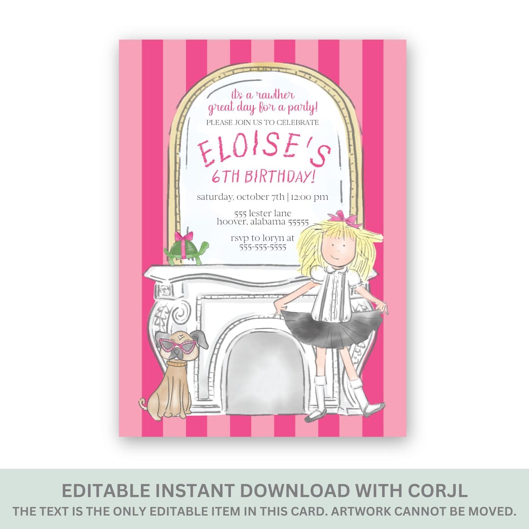 Plaza Birthday Invitation: Eloise Theme, Editable Template (digital ...
