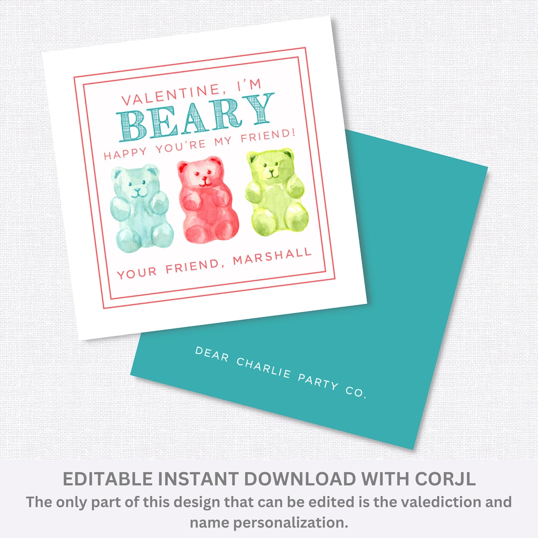 Printable Gummy Bear Valentines Cards, Kids Valentines, Digital ...