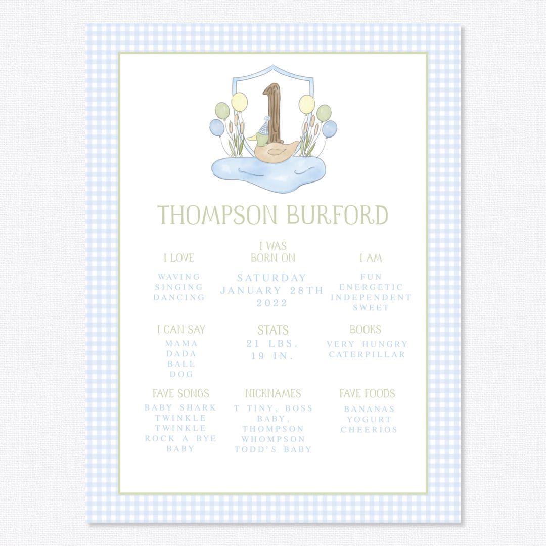 Printable ONE Lucky Duck First Birthday Party Milestone Sign, Baby ...