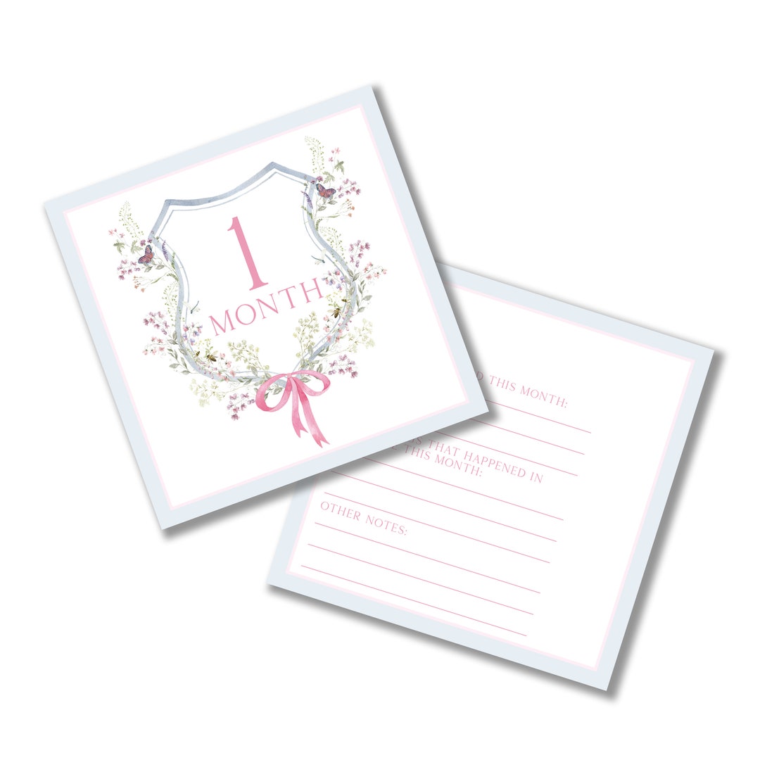 Baby Milestone Cards, First Year Cards, Monthly Milestone, Girl Month ...