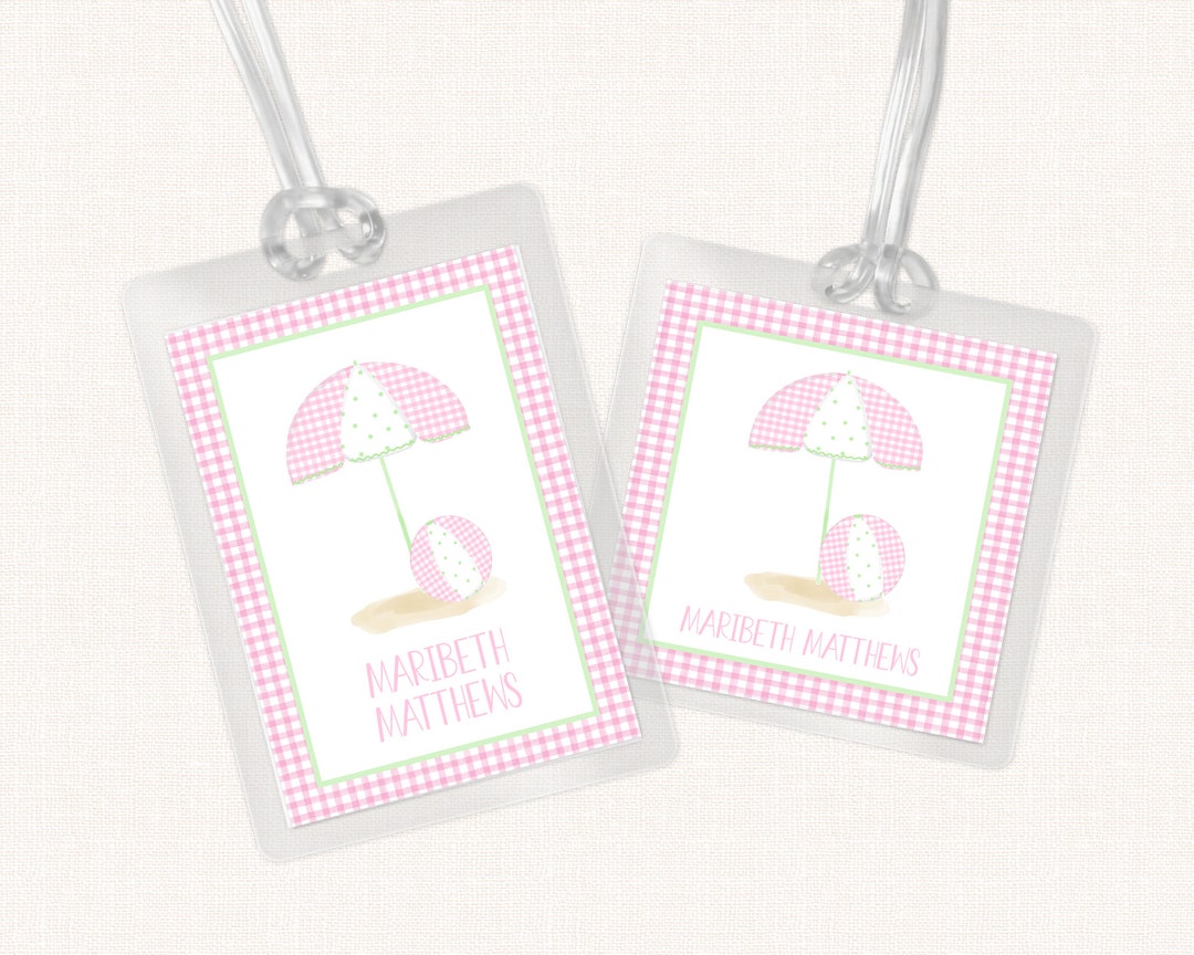 Beach Umbrella Bag Tag, Luggage Tag, Girl Bag Tag, Laminated Bag Tag ...