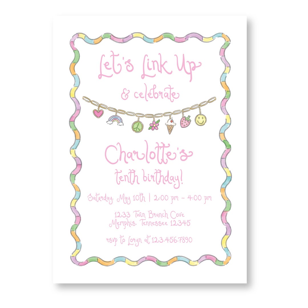 Charm Bracelet Birthday Party Invitation, Girl Birthday Party, Charm ...