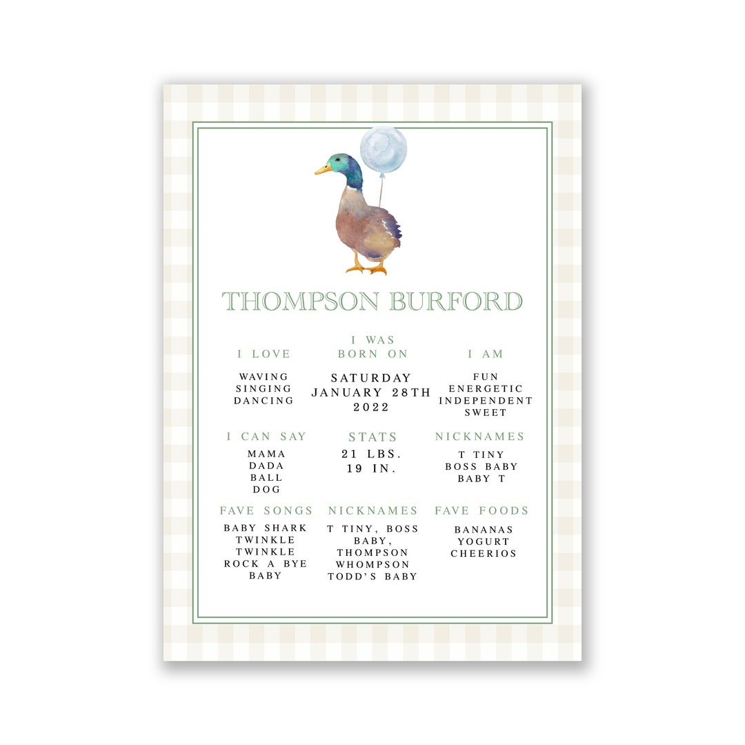 Printable ONE Lucky Duck First Birthday Party Milestone Sign, Baby ...