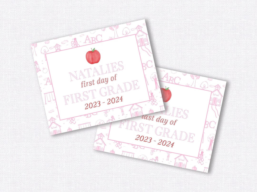 Printable First Day of School Sign, Pink Toile School Sign, Last Day of ...
