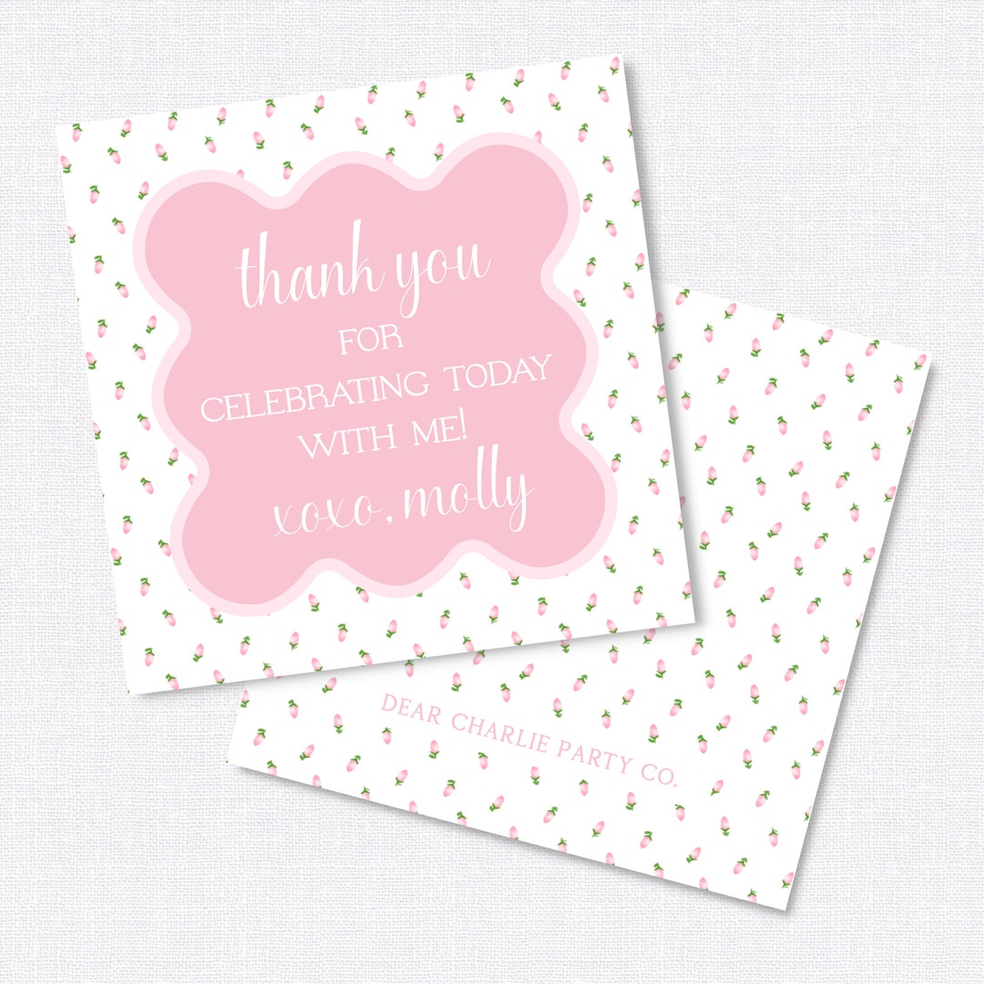 Rosebud Birthday Thank You Gift Tags, Goody Bag Tag - Etsy