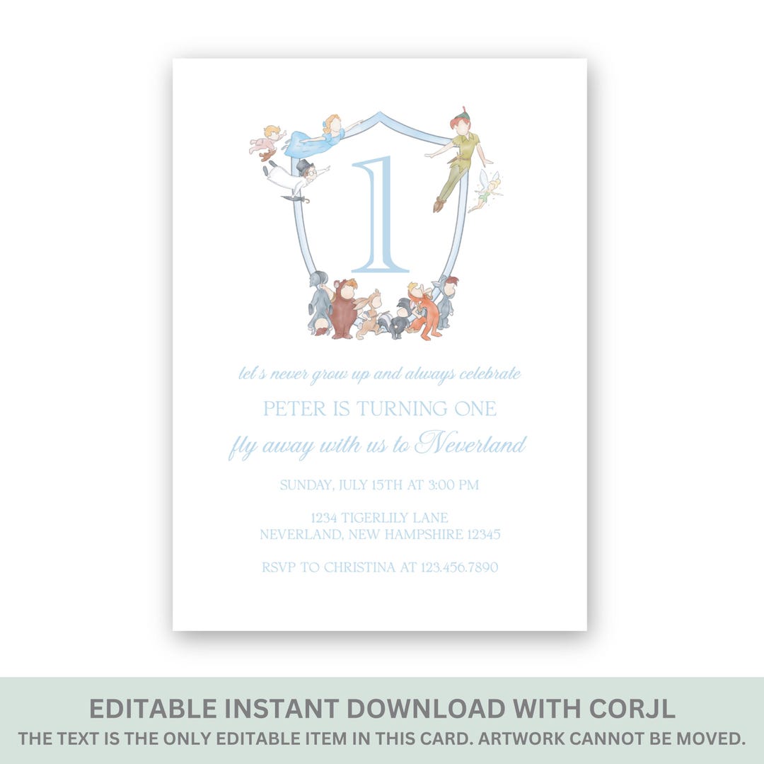 Neverland Birthday Invitation, Printable Digital Download, Lost Boy ...