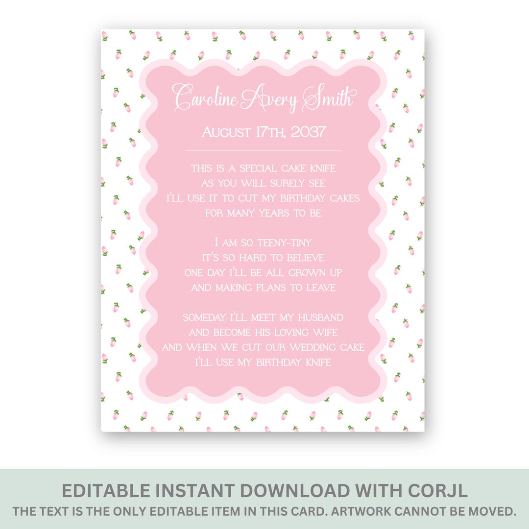 Printable 8x10 Cake Knife Birthday Sign, Rosebud Birthday Sign ...
