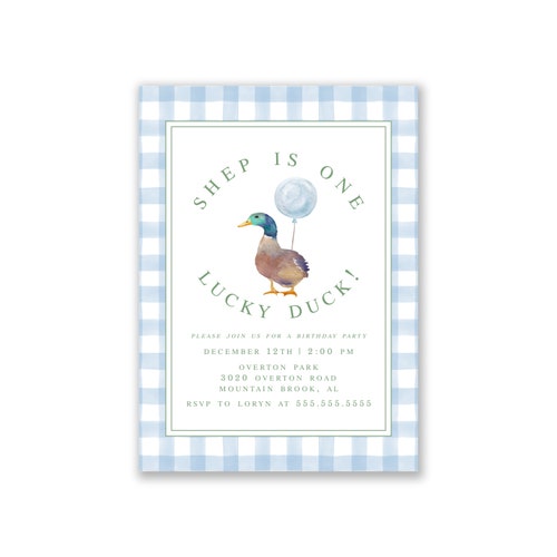 Editable One Lucky Duck Birthday Invitation Mallard Duck - Etsy