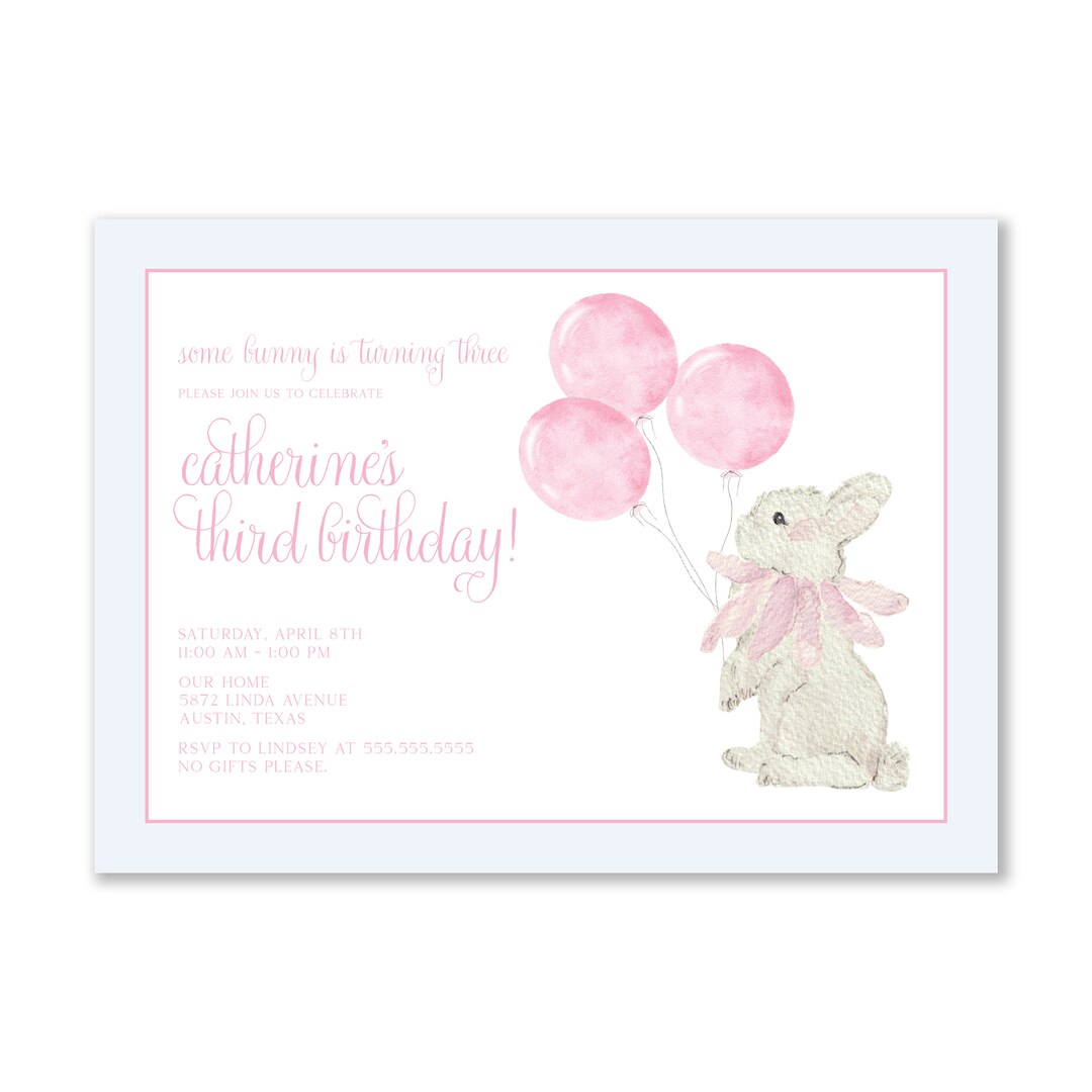 Some Bunny Birthday Party Invitation, Printed Birthday Invitation, Girl ...