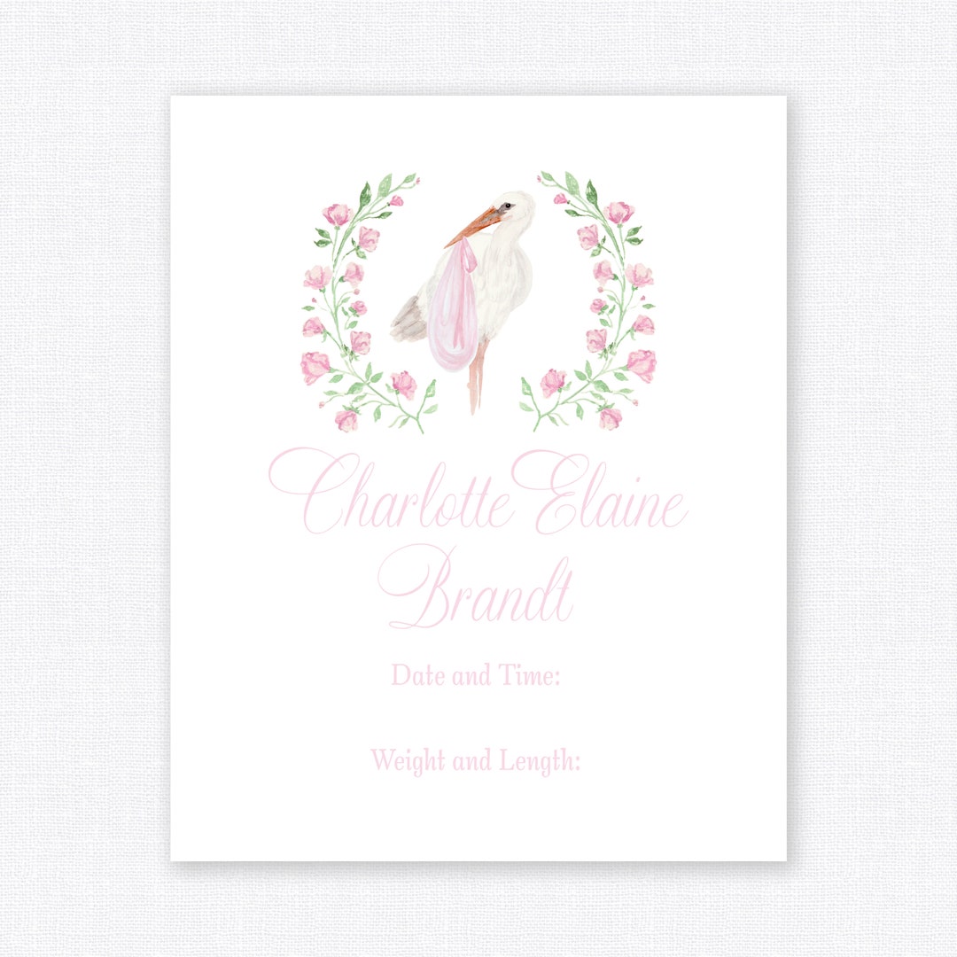 Floral Stork Hospital Sign, Baby Girl Hospital Sign - Etsy