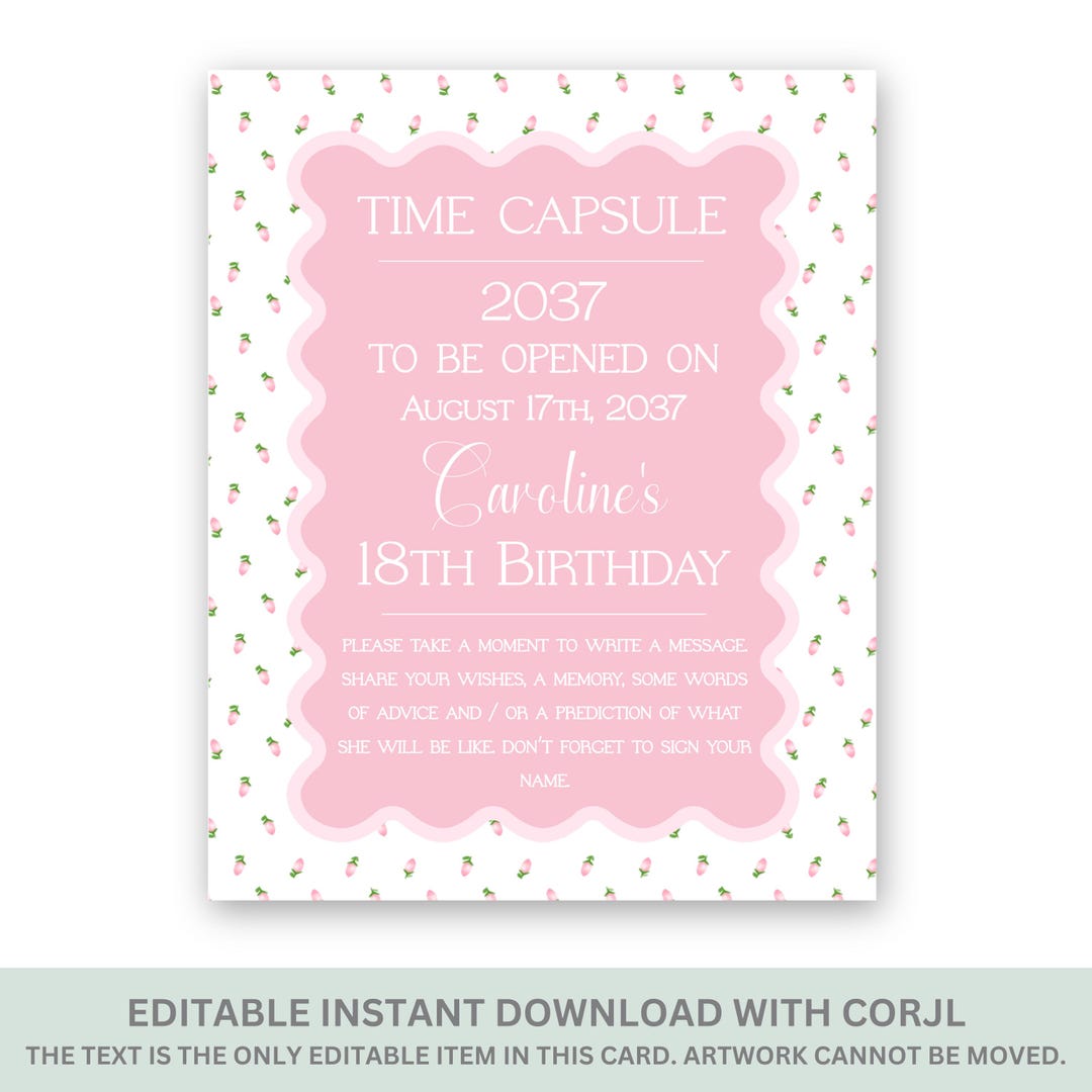 Rosebud Birthday Time Capsule Sign: 8x10 Printable (digital Download ...