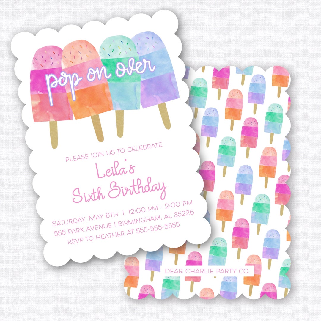 Scalloped Popsicle Invitation, Pop on Over Birthday Invitation, Scallop ...