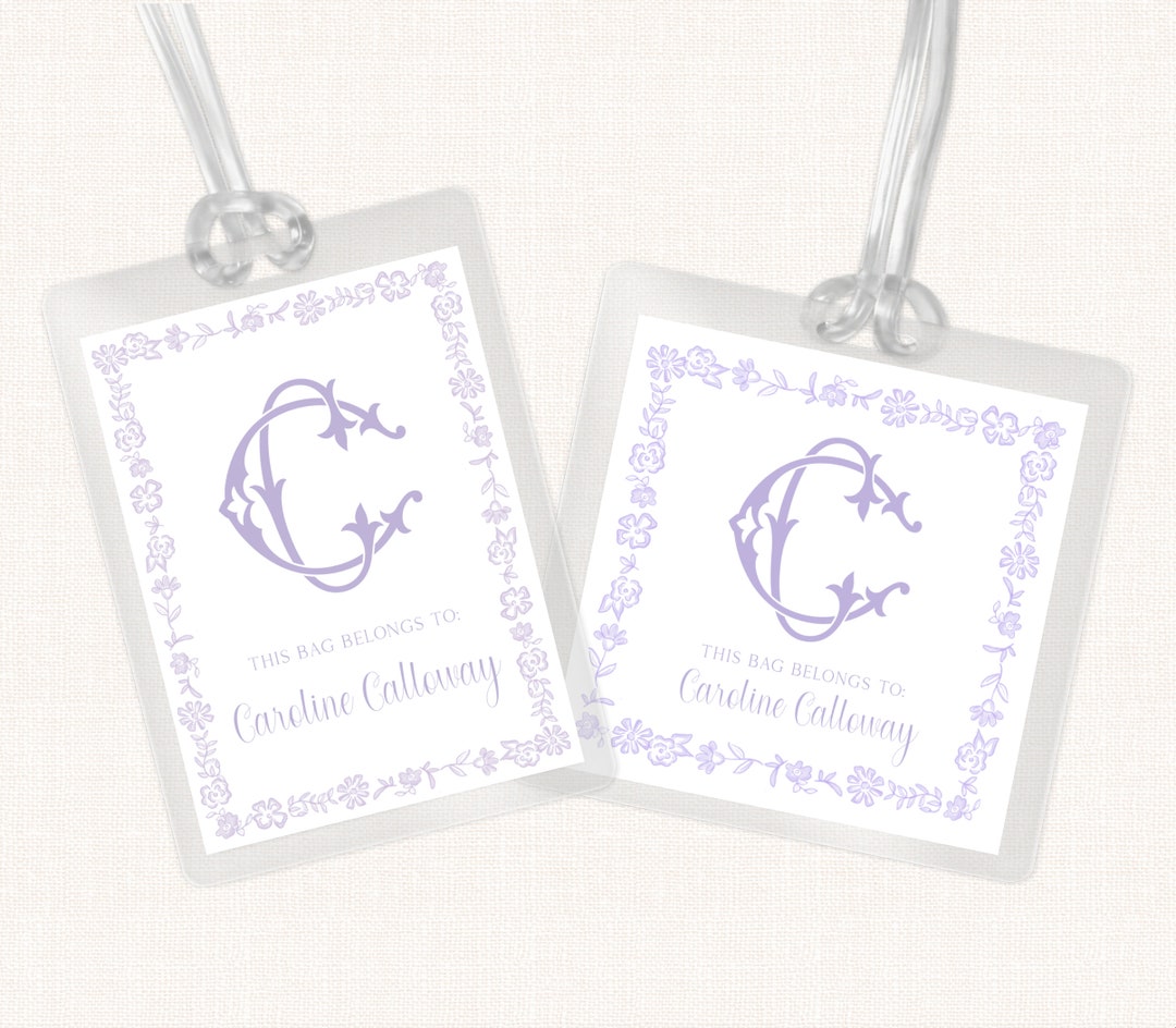 Floral Border Monogram Bag Tag, Monogram Bag Tag, Girl Bag Tag - Etsy