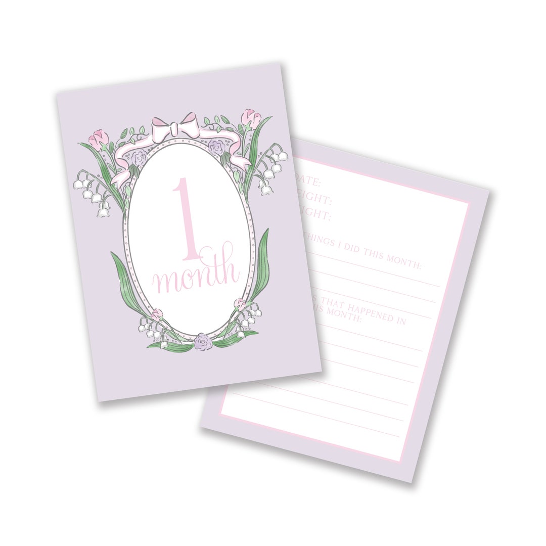 Baby Milestone Cards, First Year Cards, Monthly Milestone, Girl Month ...