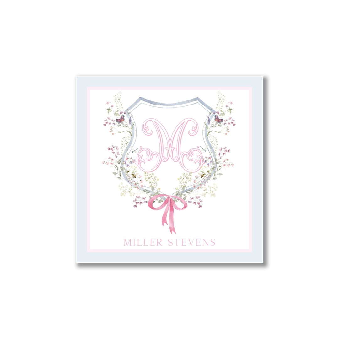 Butterfly Crest Monogram, Enclosure Card, Gift Tag, Printed Gift Tag ...