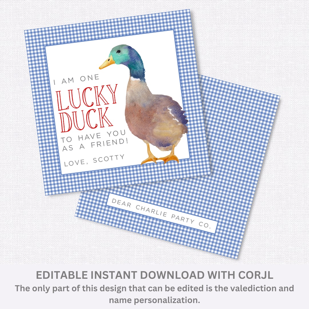 Printable Lucky Duck Valentines Cards, Kids Valentines, Digital ...
