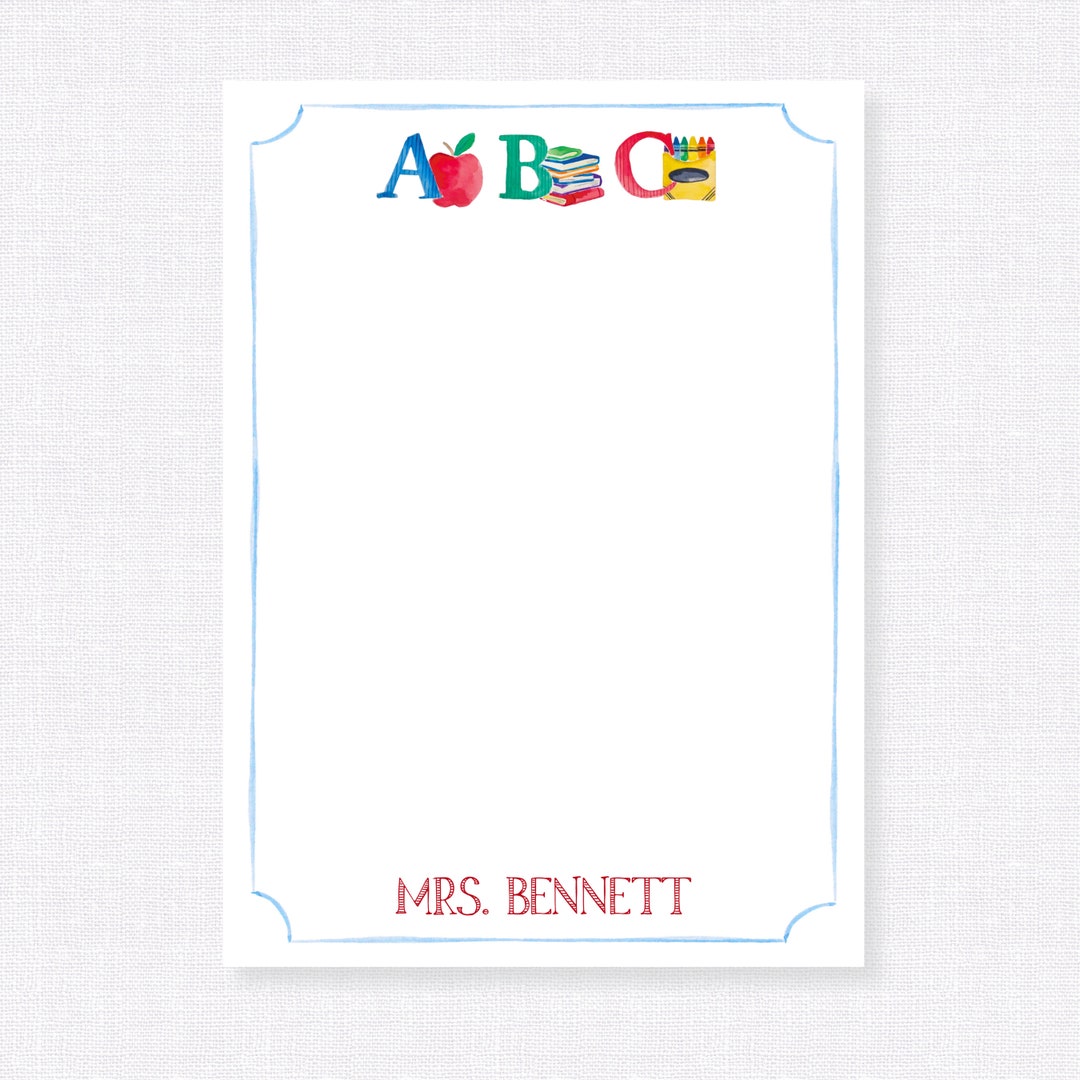 ABC Teachers Notepad, Personalized Notepad, 5x7 Notepad, Teacher ...
