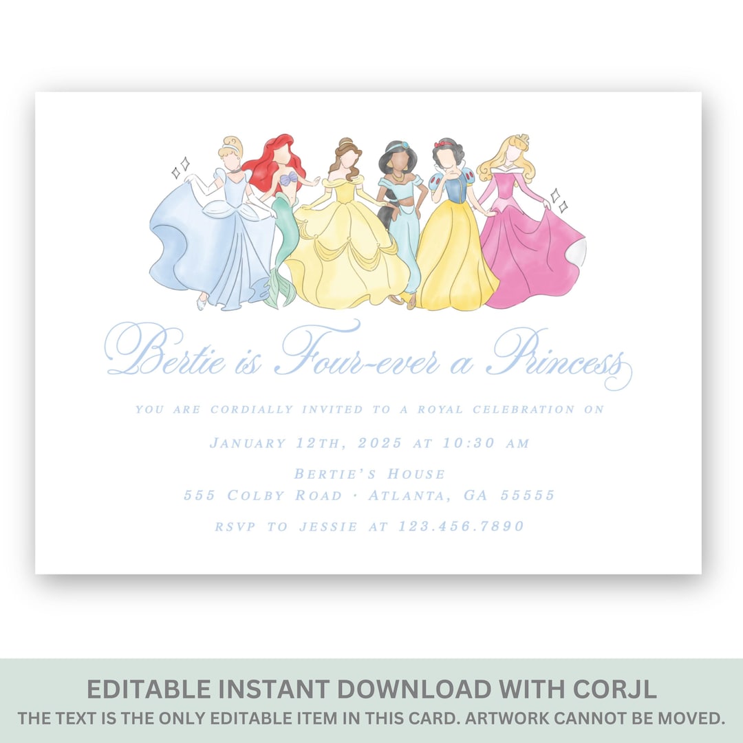 Printable Birthday Invitation: Digital Princess Theme - Editable ...