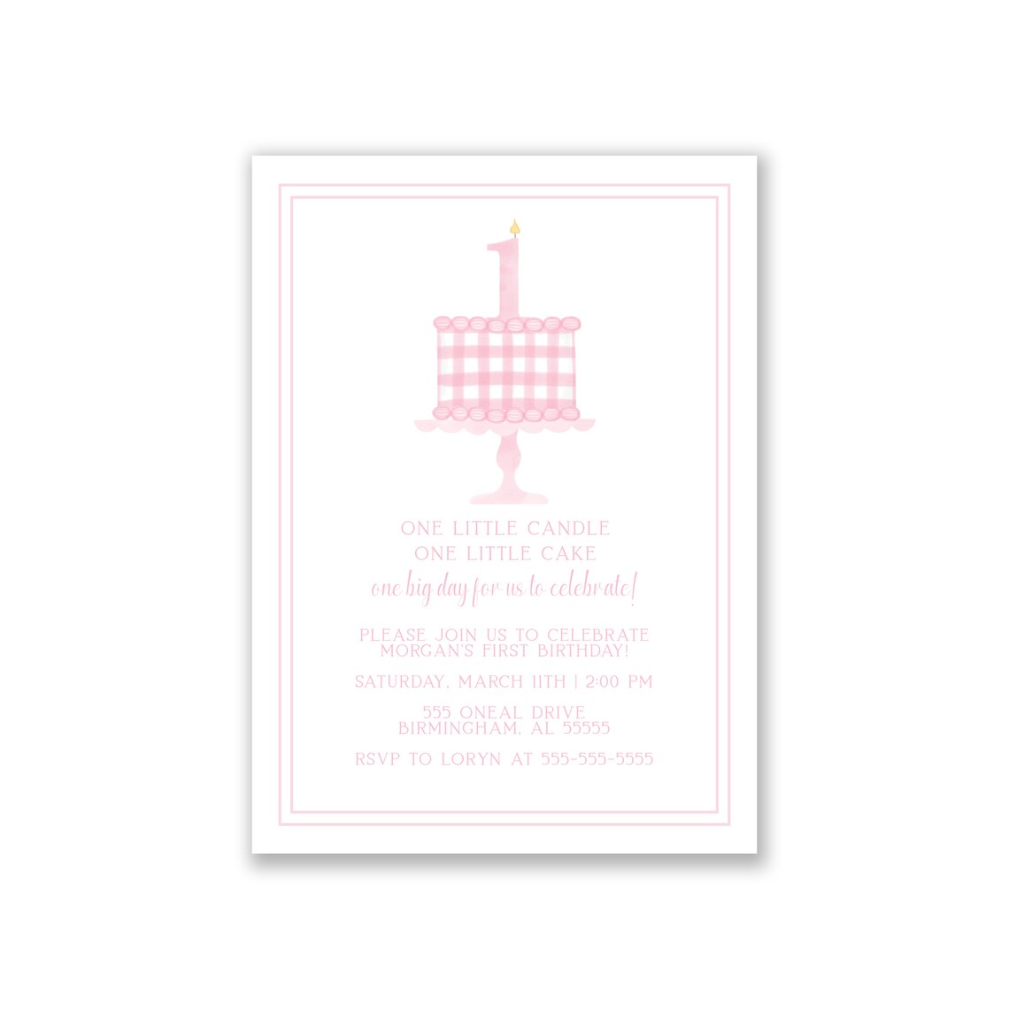 Printable Pink Cake First Birthday Invitation Digital - Etsy