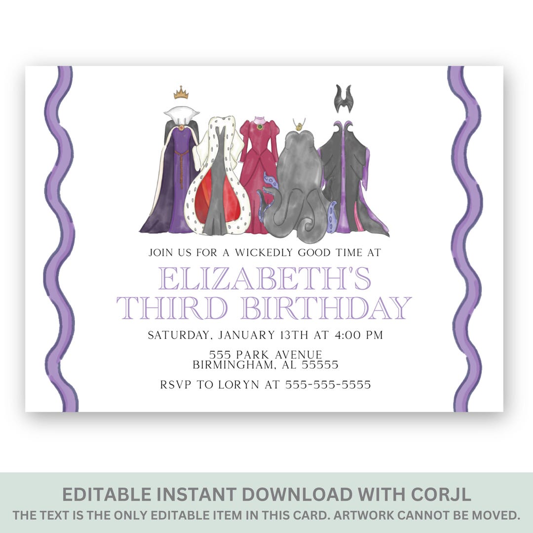 Printable Disney Villain Party Invite, Digital Download, Birthday ...