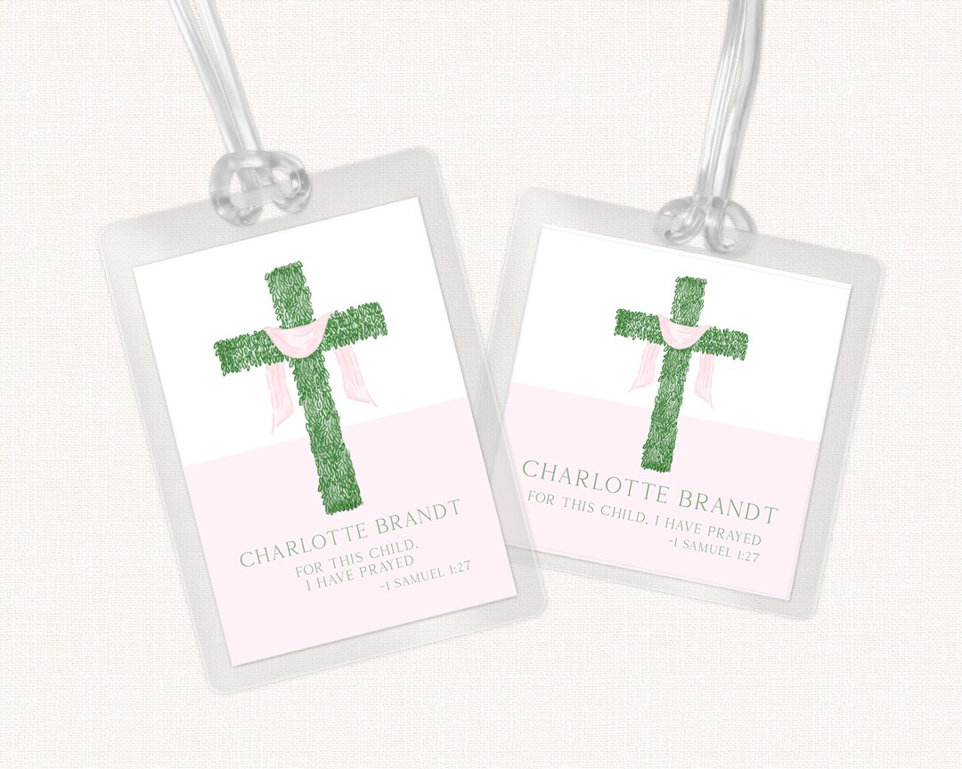 Greenery Cross Pink Sash Bag Tag, Luggage Tag, Baby Girl Bag Tag ...