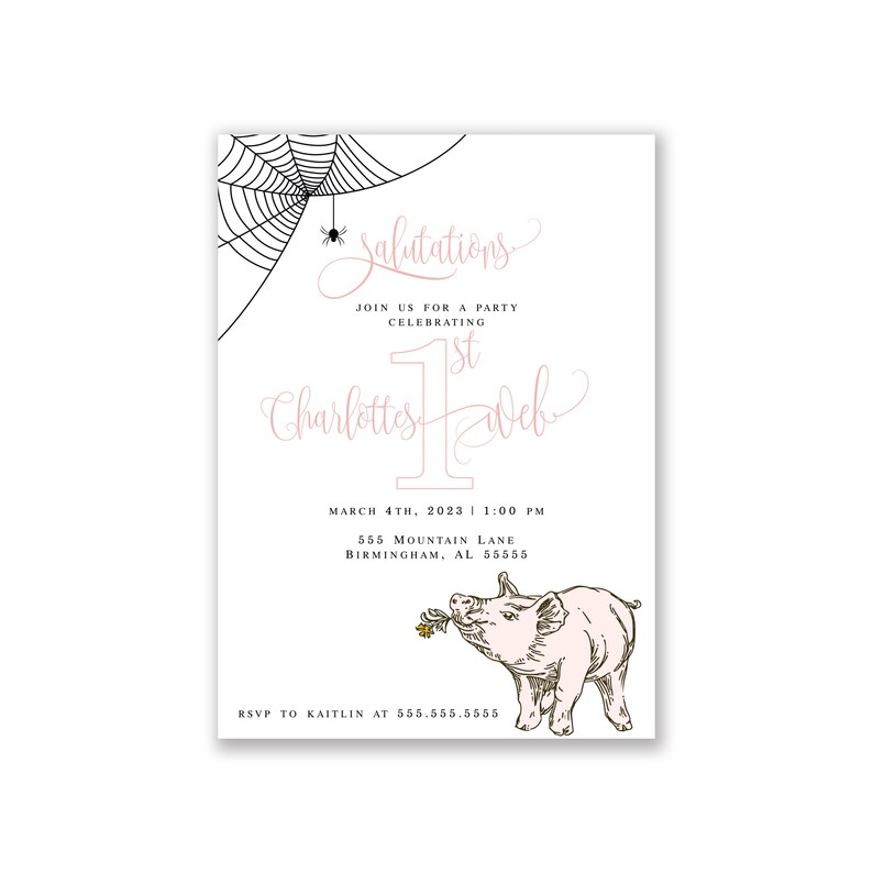 Charlotte's Web 1st Birthday Invitation: Printable Party Invite ...