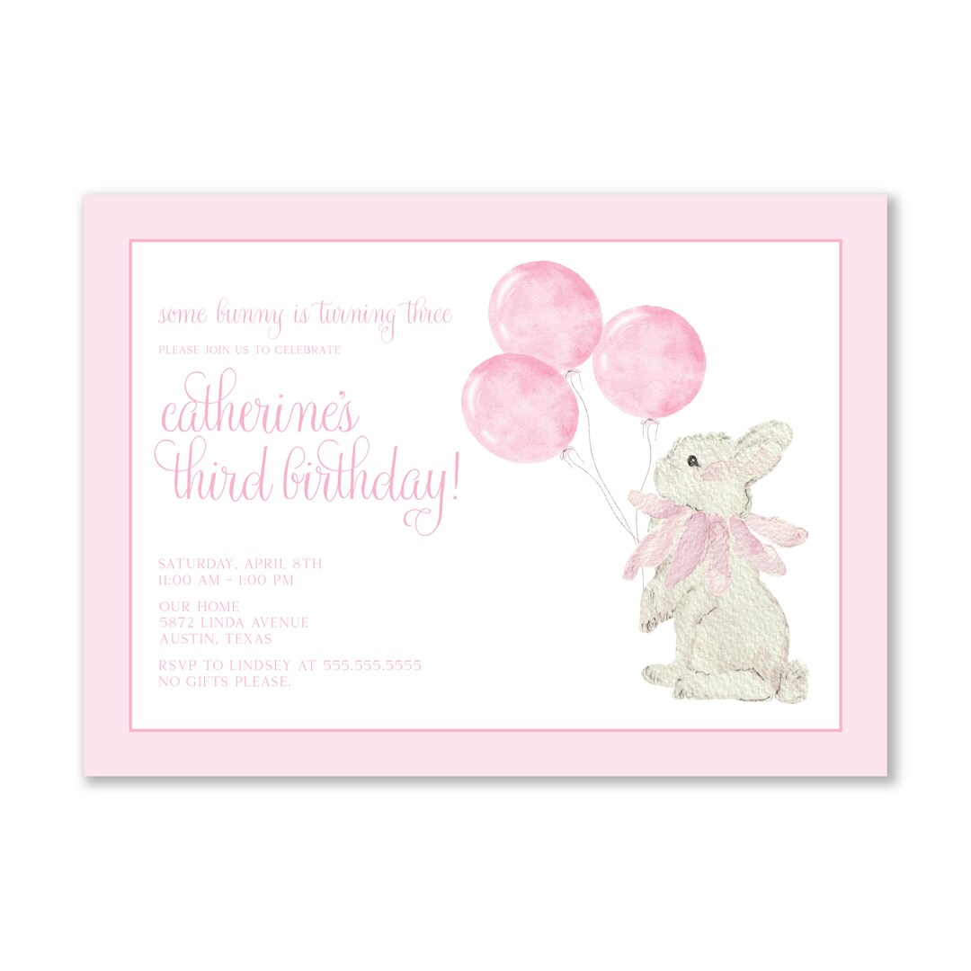 Some Bunny Birthday Party Invitation, Printed Birthday Invitation, Girl ...