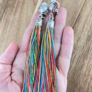 Tassel Clip on Earrings Dangle 4.25" Long Clip Earrings Fringe Tassel Earrings Clips Non-pierced ...