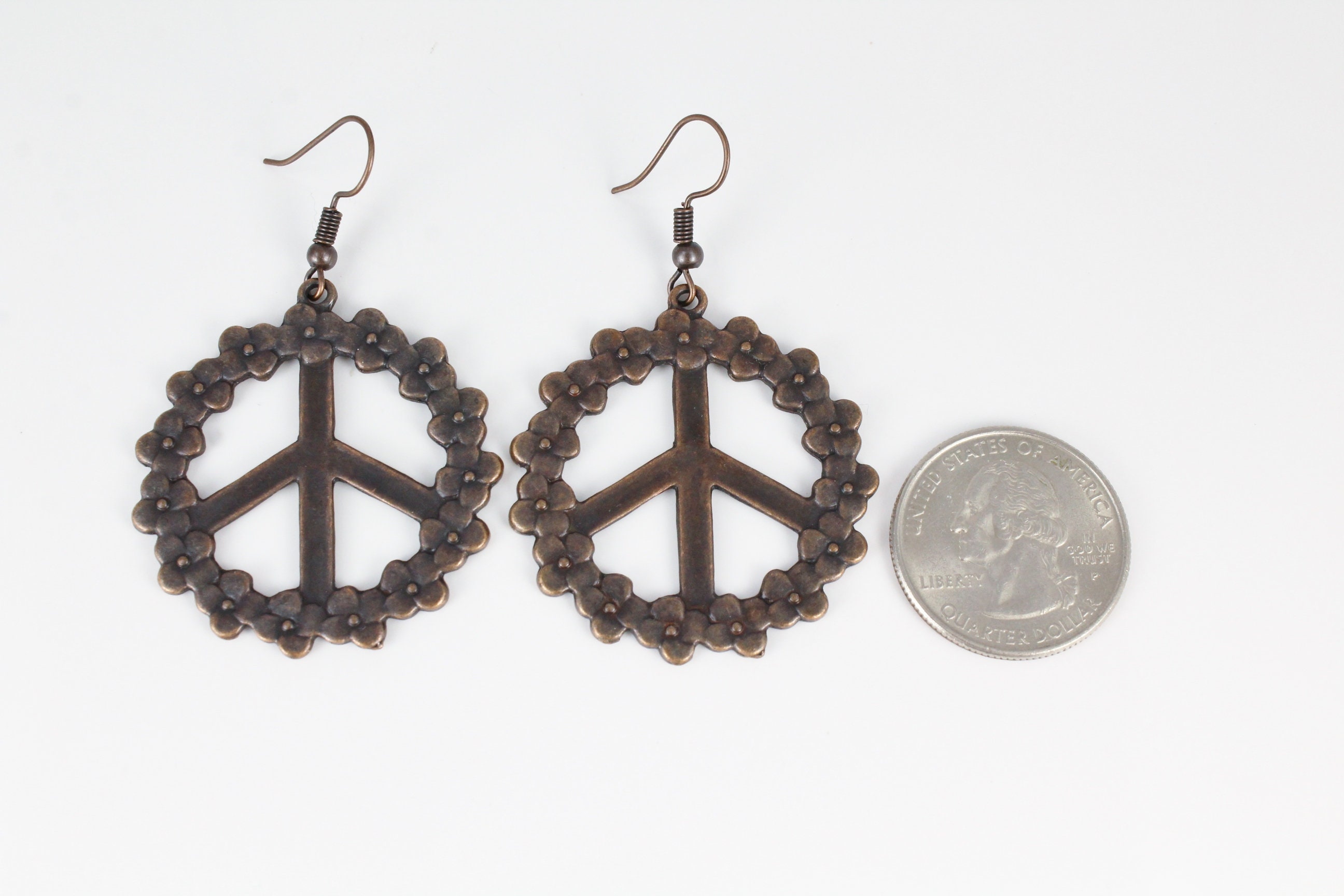 Peace Sign Earrings Floral Peace Symbol Love and Peace Dangle | Etsy