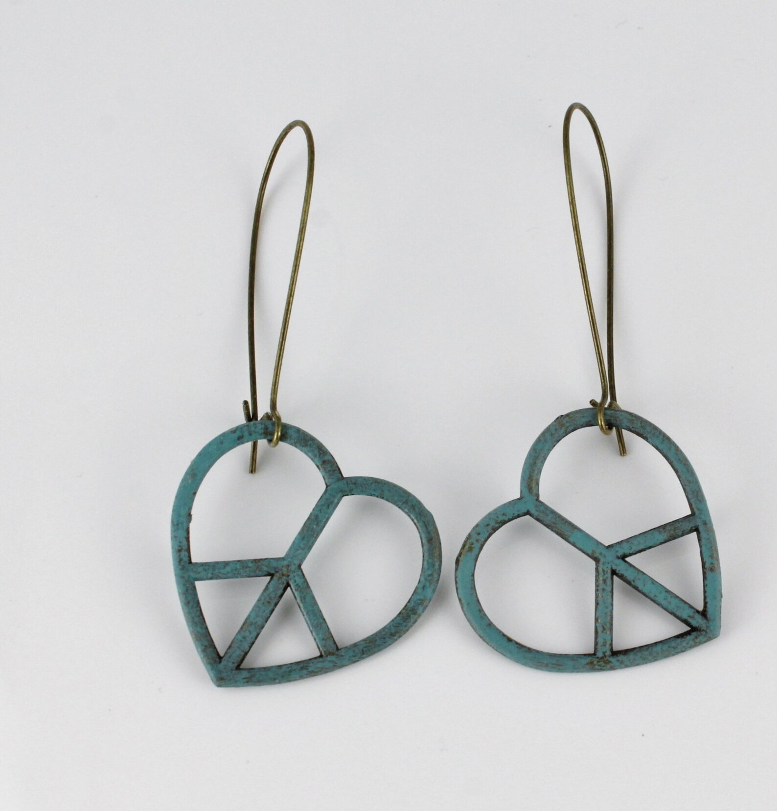 Teal Blue Peace Sign Earrings Heart Peace Symbol Love and Peace Dangle ...