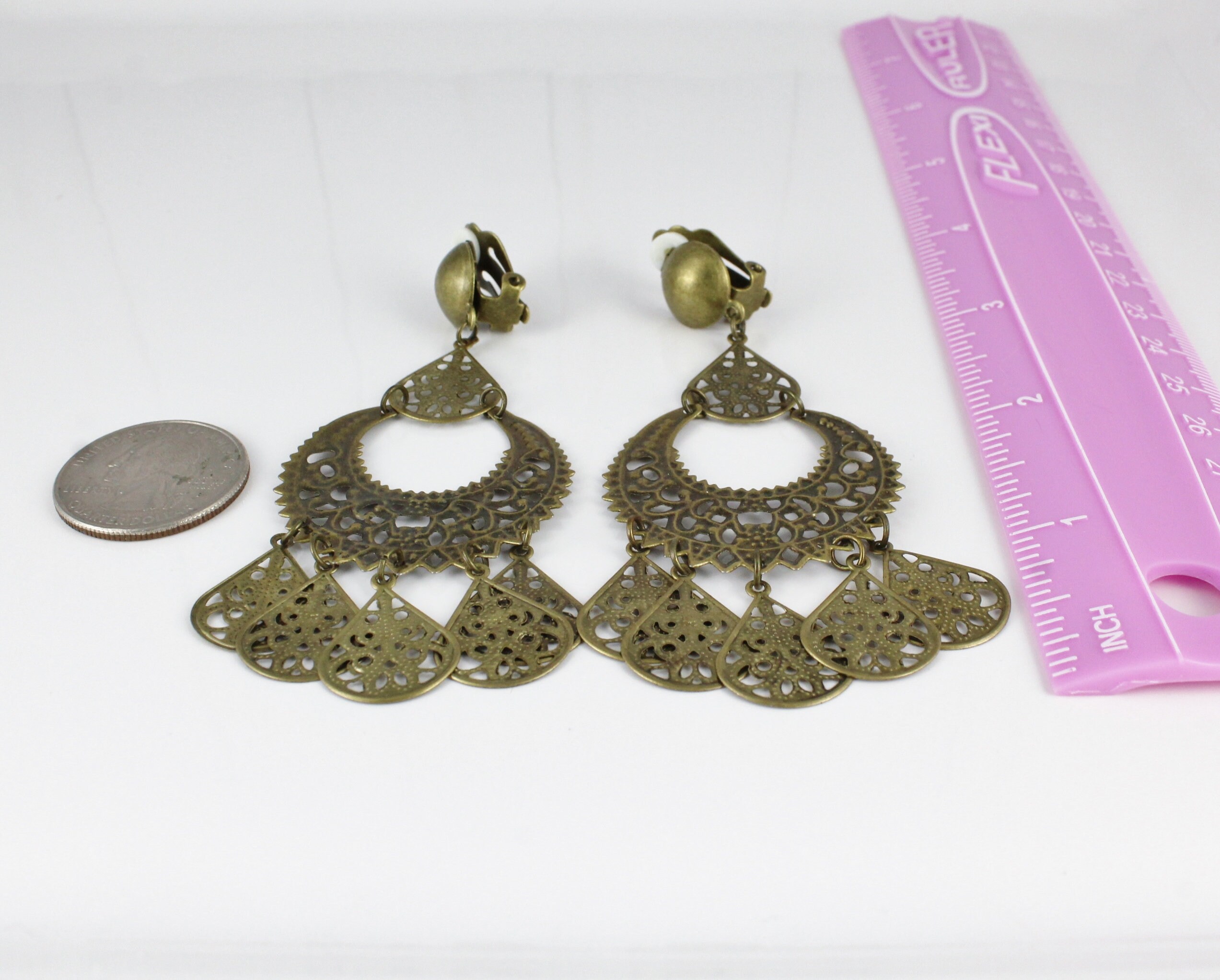 Bronze clip on earrings chandelier lightweight dangle clips | Etsy