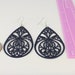 Dark Blue Filigree Earrings Big Medallion Teardrop Oval Filigree Cut ...