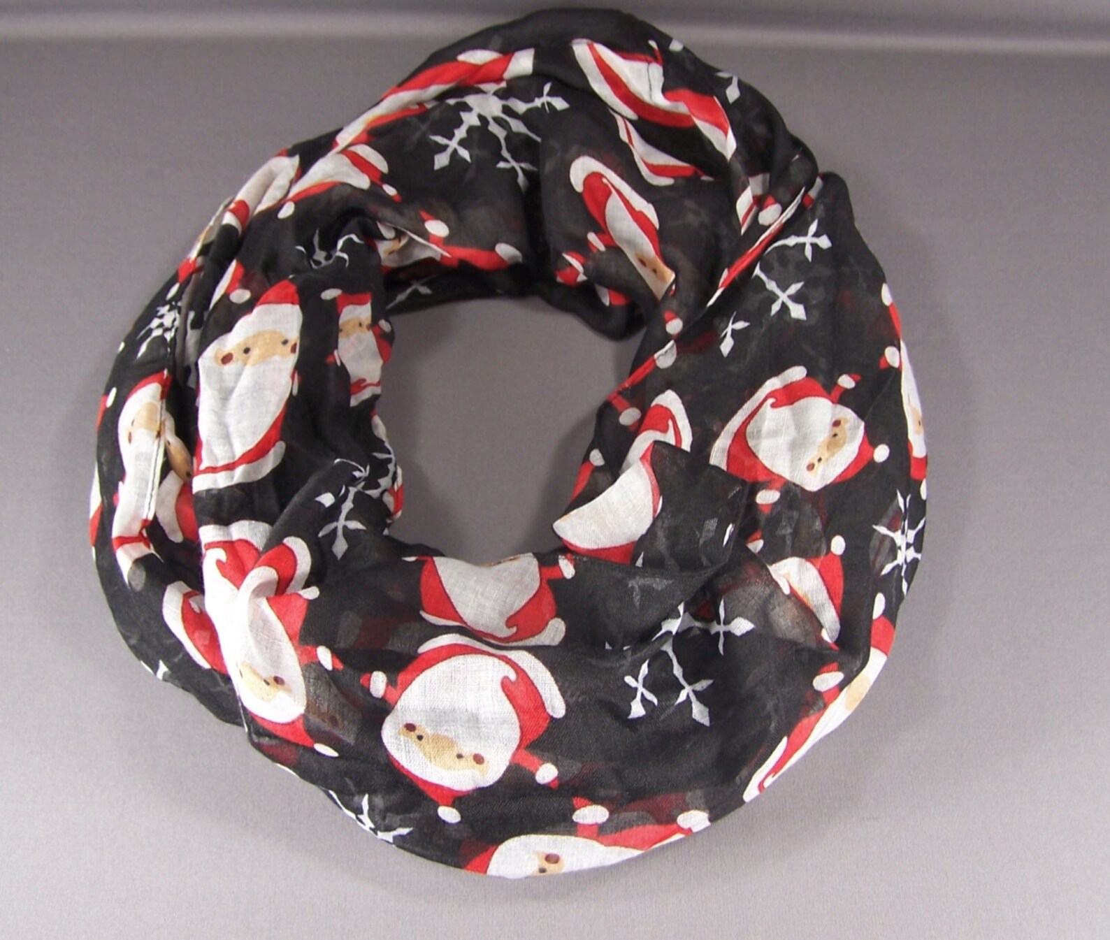 Santa Claus Christmas Scarf Lightweight Gauzy Infinity Long Circle Loop ...