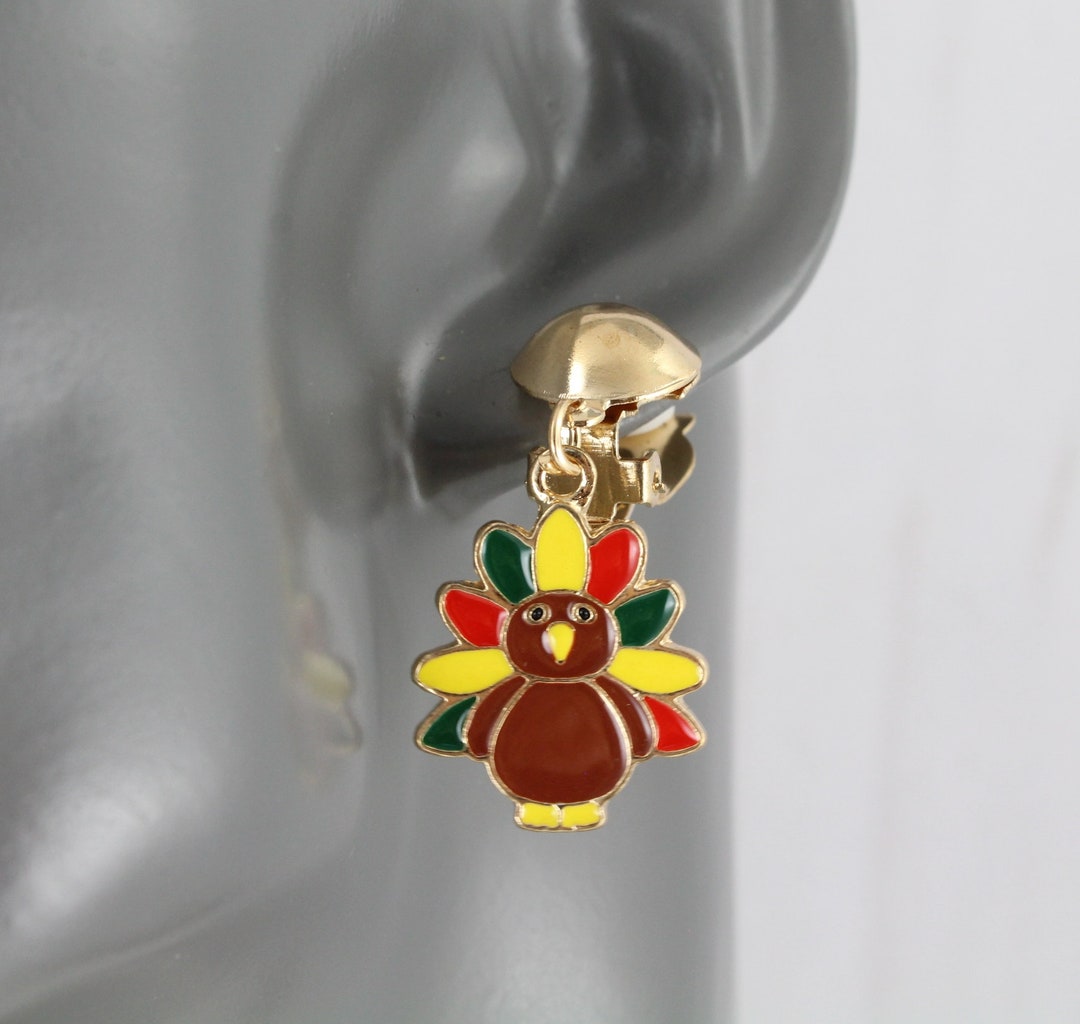 Turkey Clip on Earrings Thanksgiving Earrings Dangle Earrings Clips Non ...