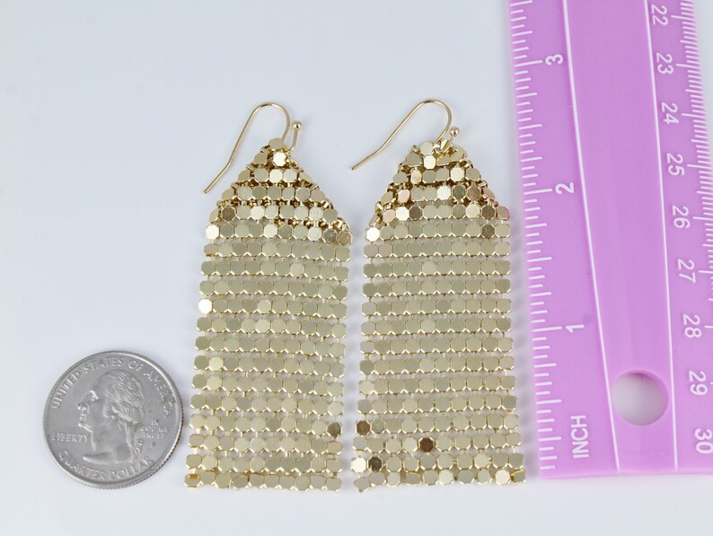 Gold Mesh Earrings Metal Dangle Dangly Flowy Lightweight - Etsy