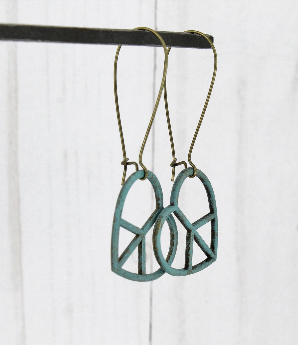 Teal Blue Peace Sign Earrings Heart Peace Symbol Love and Peace Dangle ...