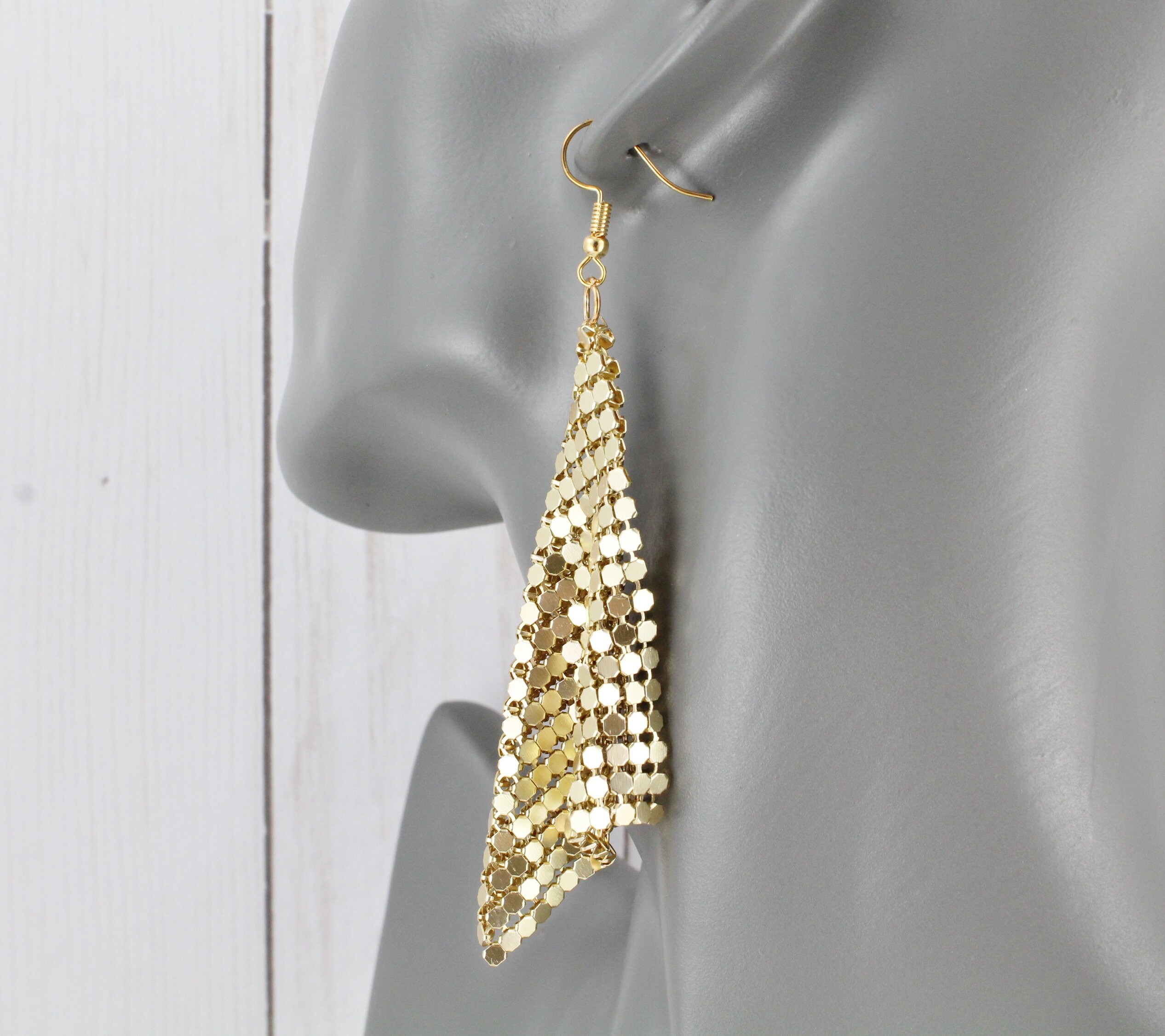 Gold mesh earrings metal dangle dangly flowy lightweight | Etsy