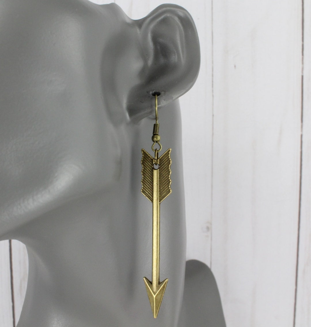 Arrow Earrings Bronze Dark Antiqued Gold Big Lightweight Arrow Dangle ...