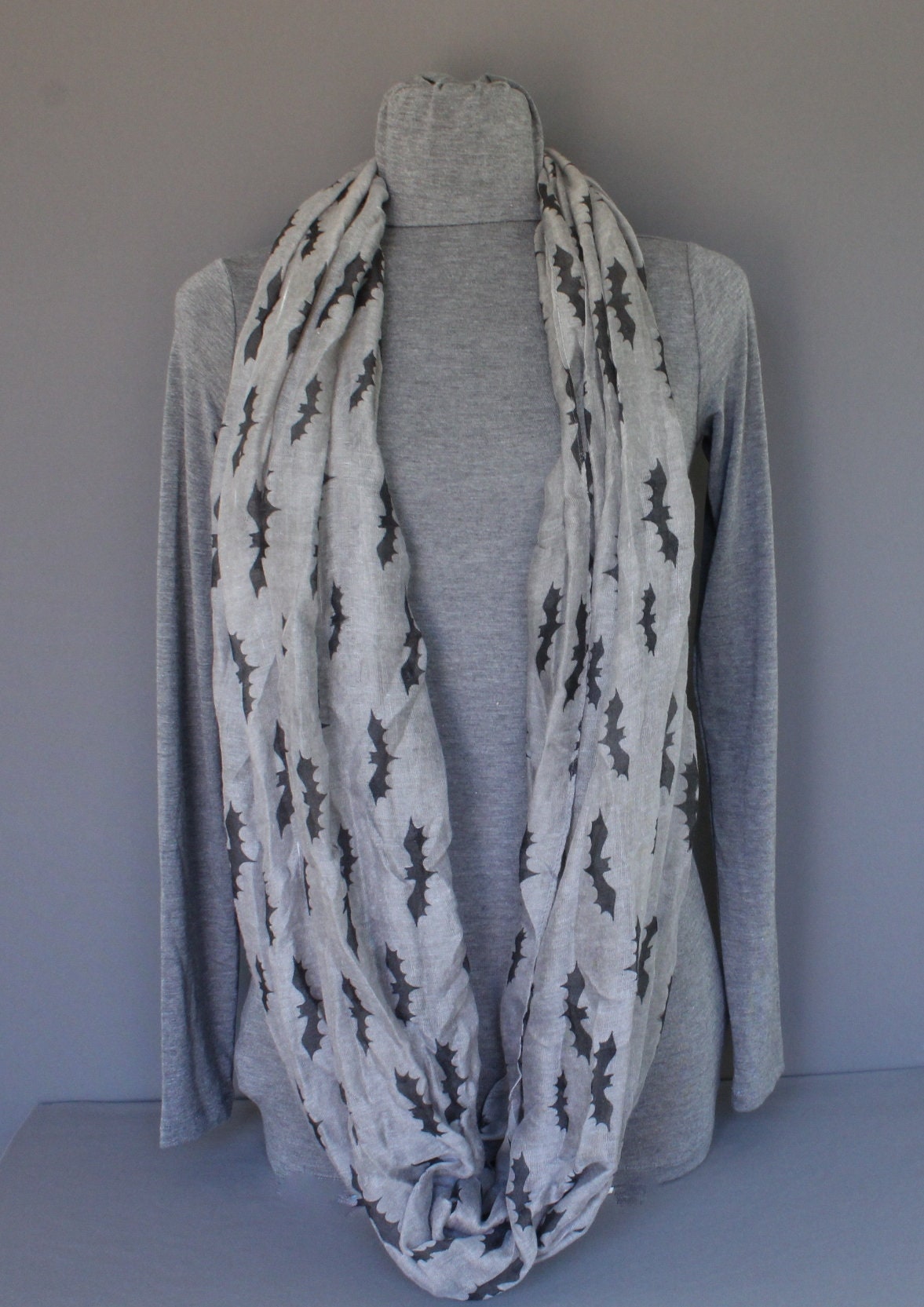 Grey Black Bats Halloween Scarf Lightweight Gauzy Infinity - Etsy