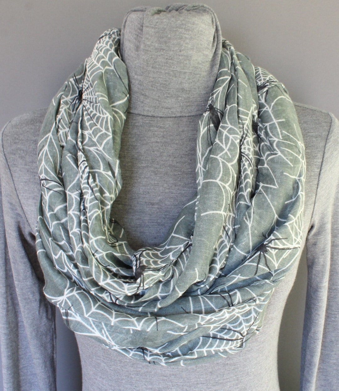 Spider Web Scarf Halloween Scarf Grey Black White Halloween Lightweight ...